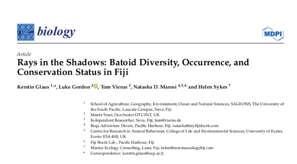 Rays in the Shadows: Batoid Diversity, Occurrence, and Conservation ...